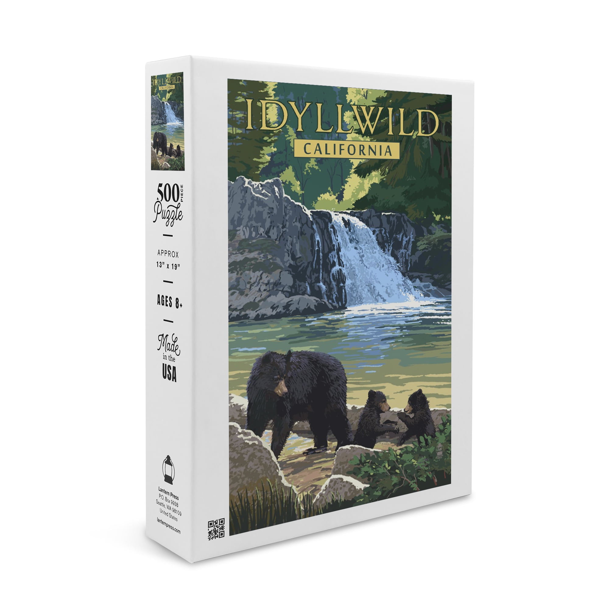 Idyllwild, California, Bear Family and Waterfall (19x27 inches, Premium ...