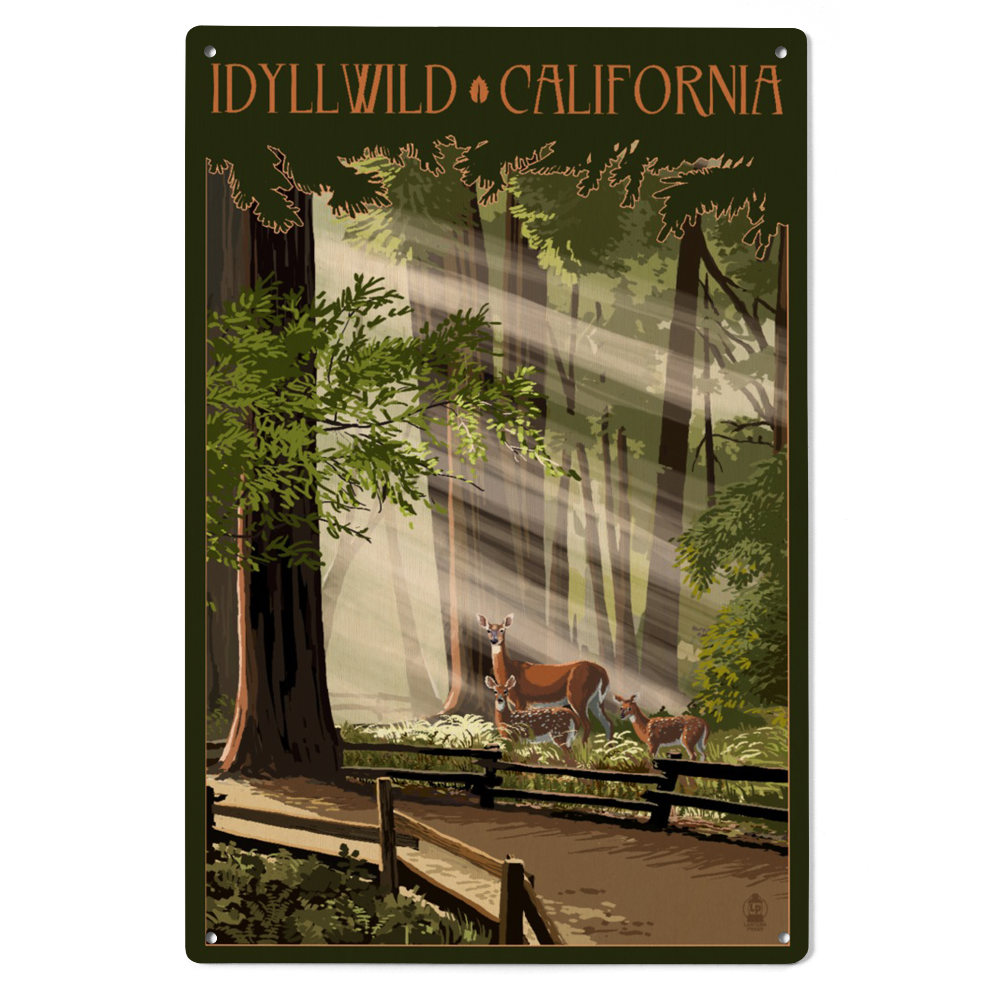 Idyllwild, California, Deer and Fawns Birch Wood Wall Sign (6x9 Rustic ...