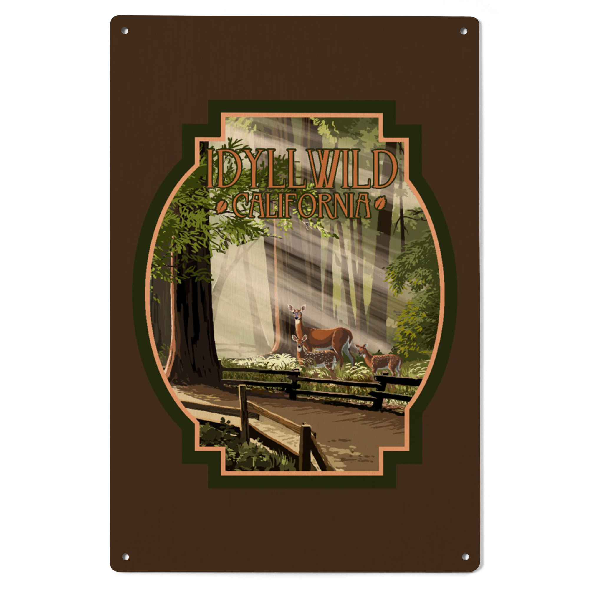 Idyllwild, California, Deer and Fawns, Contour Birch Wood Wall Sign ...