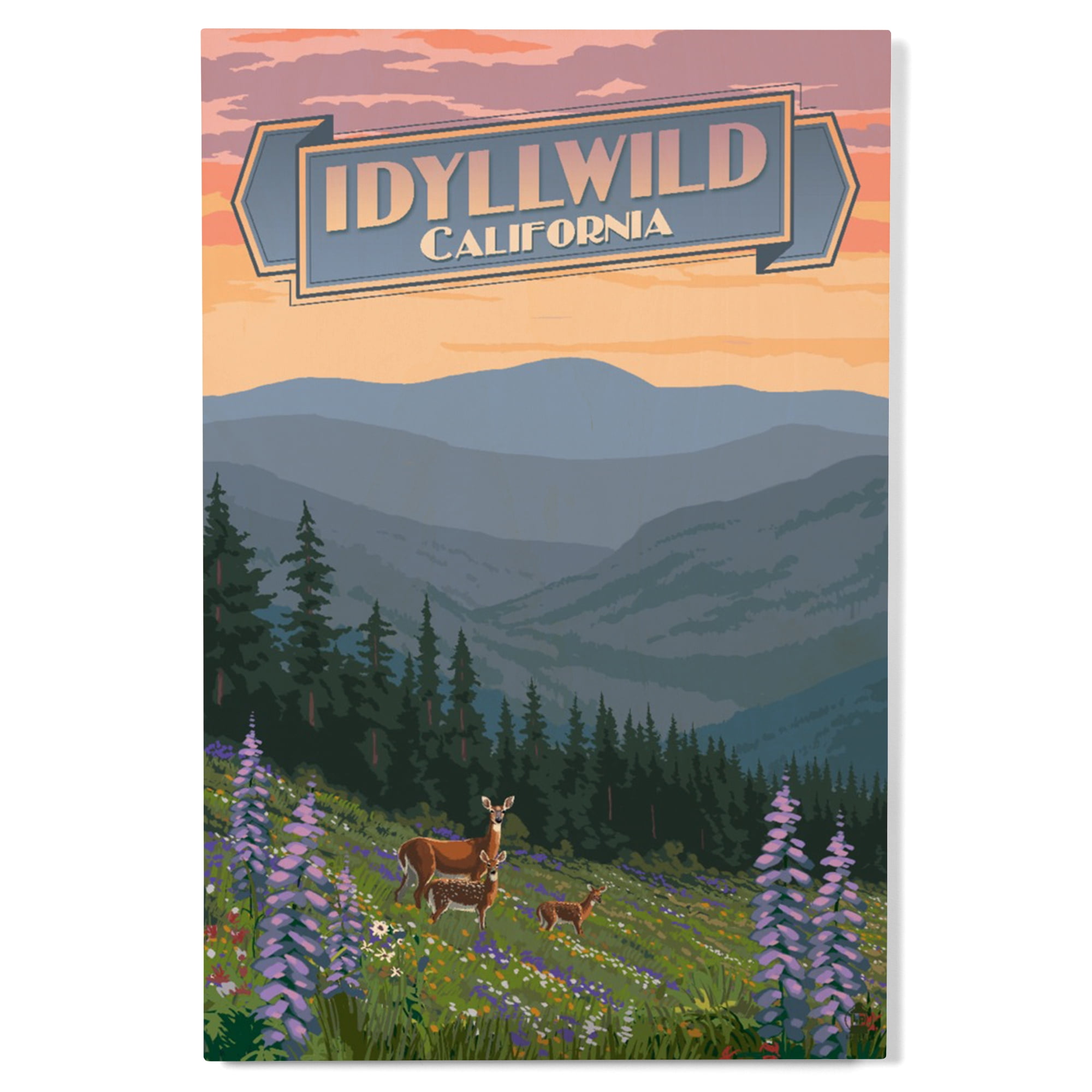 Idyllwild, California, Deer and Spring Flowers Birch Wood Wall Sign ...