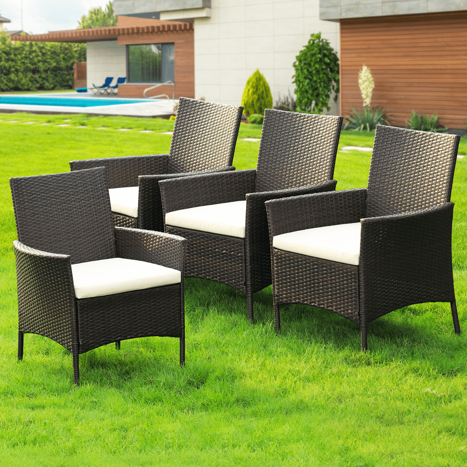 Classique Wicker Dining Chair Set of 4 with Removable Seat Cushion, All ...