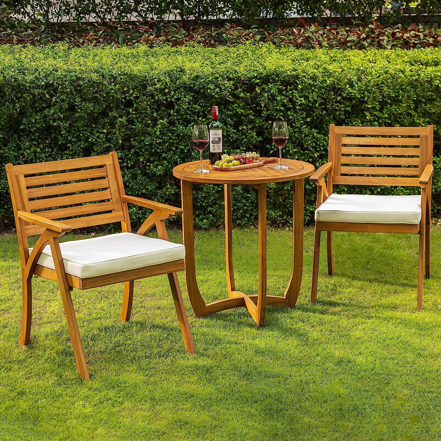 Patio Bistro Folding Sets, 1 Round Table with 2 Cushion Armchairs, FSC ...