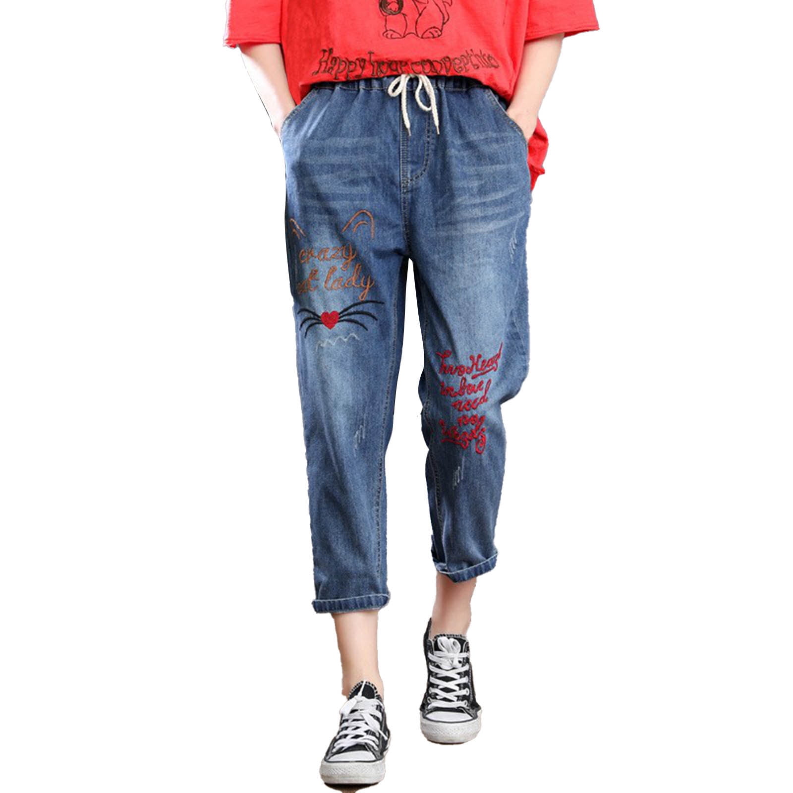 Ierhent Jeans For Women Plus Size Womens Floral Embroidered Bell