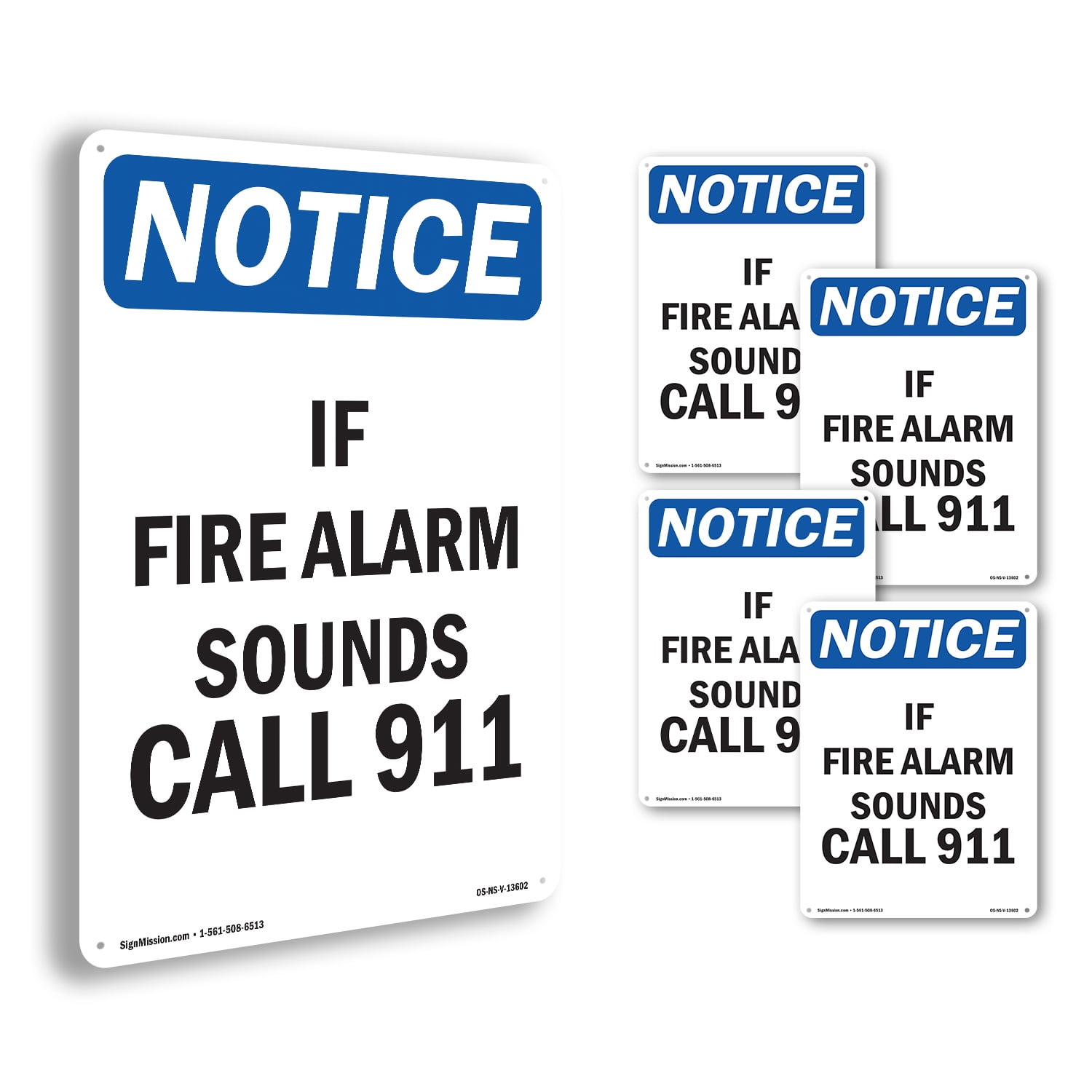 If Fire Alarm Sounds Call 911 OSHA Notice Rigid Plastic Sign 24 Inch x ...