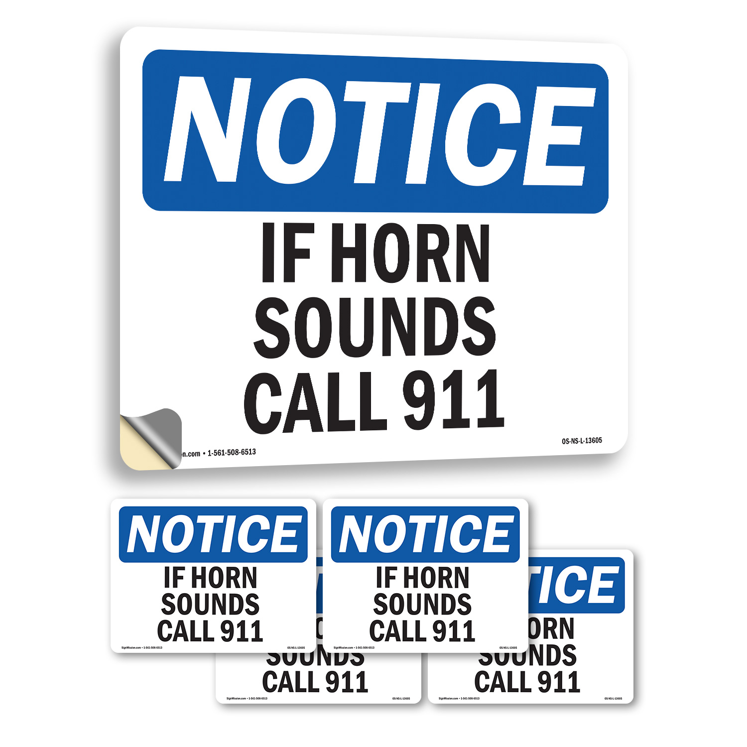 If Horn Sounds Please Call 911 OSHA Notice Vinyl Decal Label 14 Inch x ...