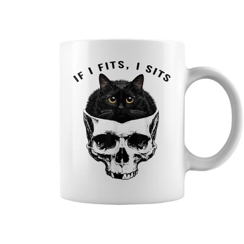 If I Fits I Sits Black Cat Skull Gothic Dark Humor Coffee Mugs ...
