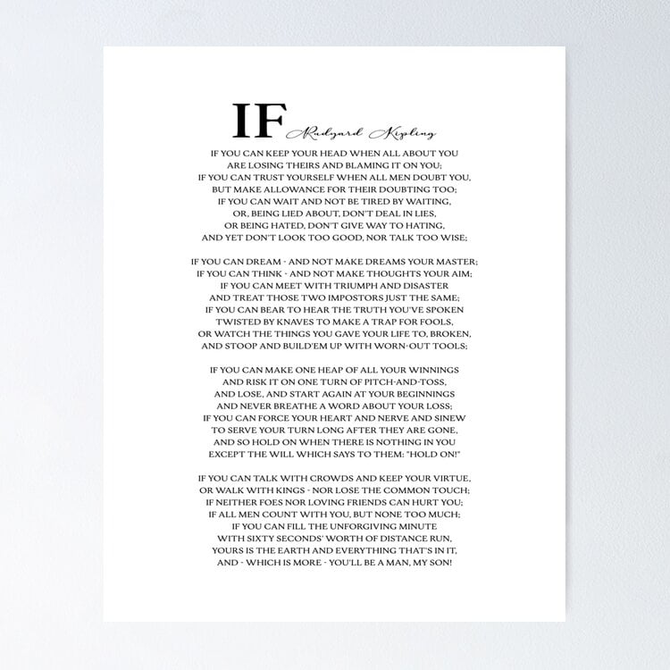If Poem By Rudyard Kipling Poster- Unframed Poster | Wall Art | Perfect ...