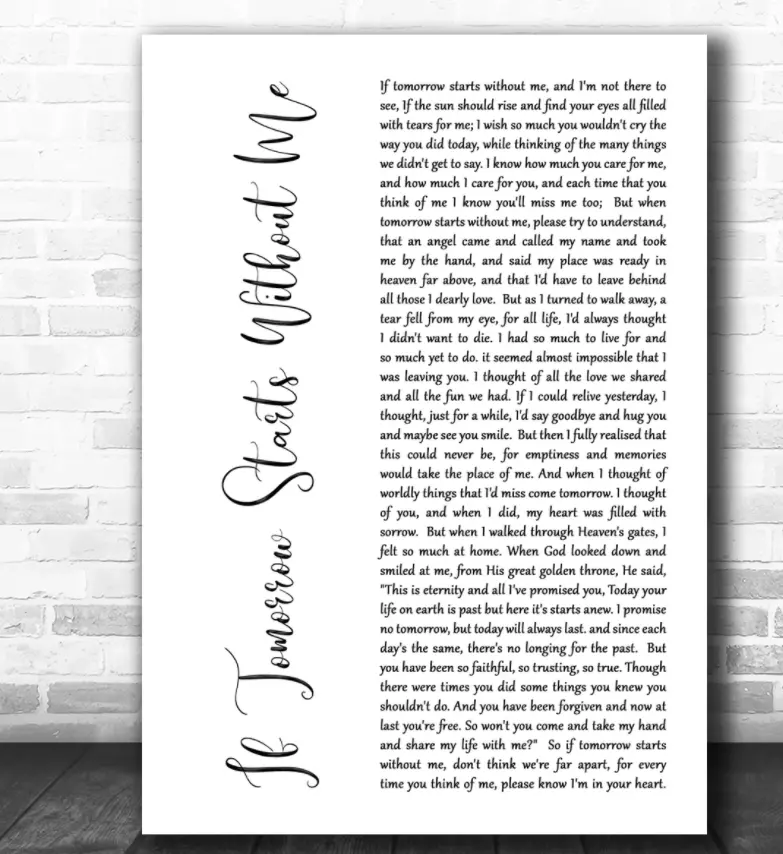 If Tomorrow Starts WithoutMe Poem Poster Vintage Poster Decor Unframed ...