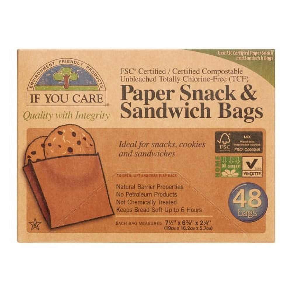 If You Care 100% Unbleached Paper Snack and Sandwich Bags, 48 Count ...
