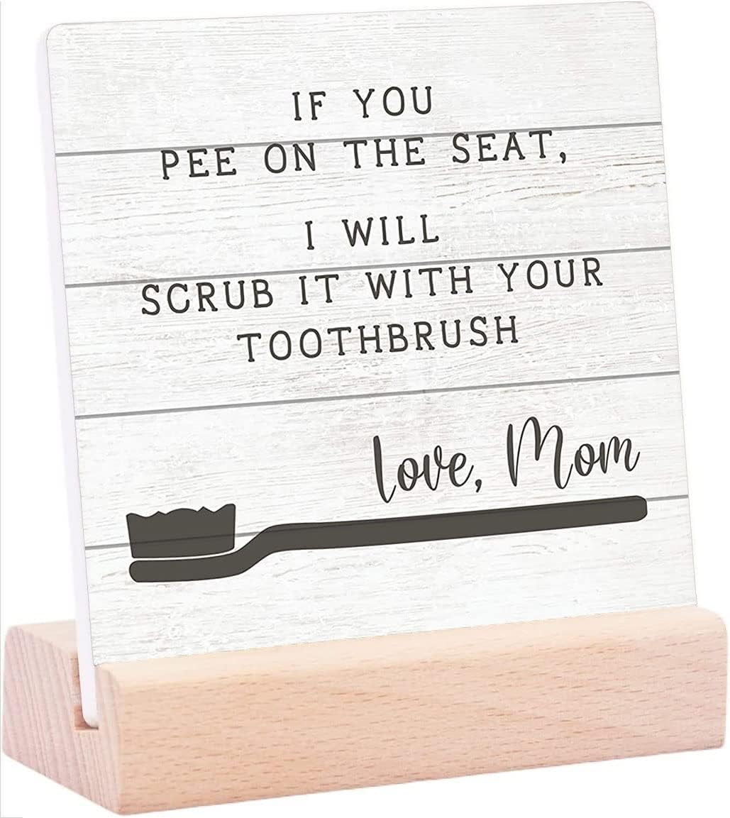 If You Pee On The Seat Tabletop Sign Ceramic Table Plaque with Wooden ...