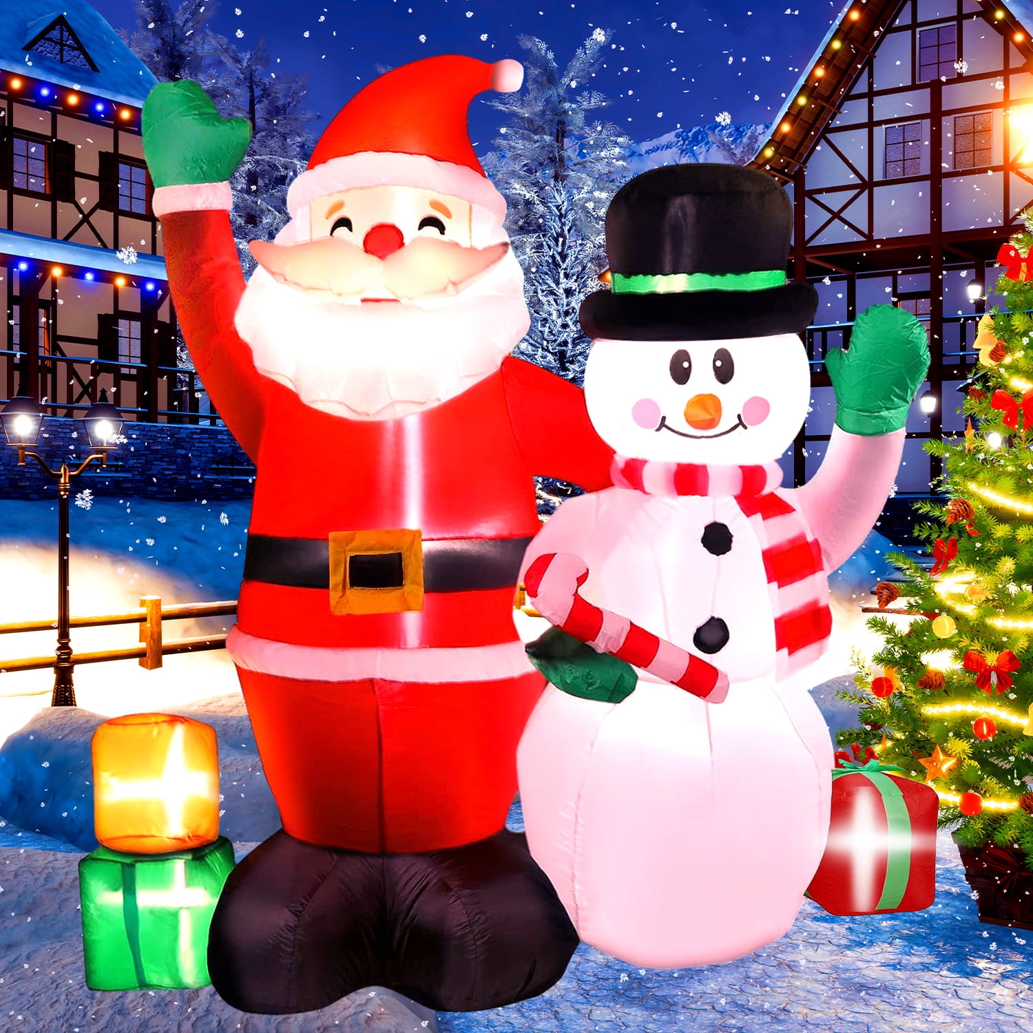Ifanze 6Ft & 5Ft Christmas Inflatable Snowmen and Santa Claus Blow Up ...