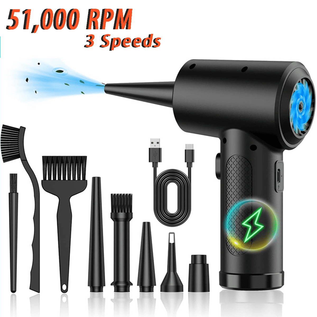 iFCOW Compressed Air Duster,51000RPM Electric Air Duster Portable Air ...
