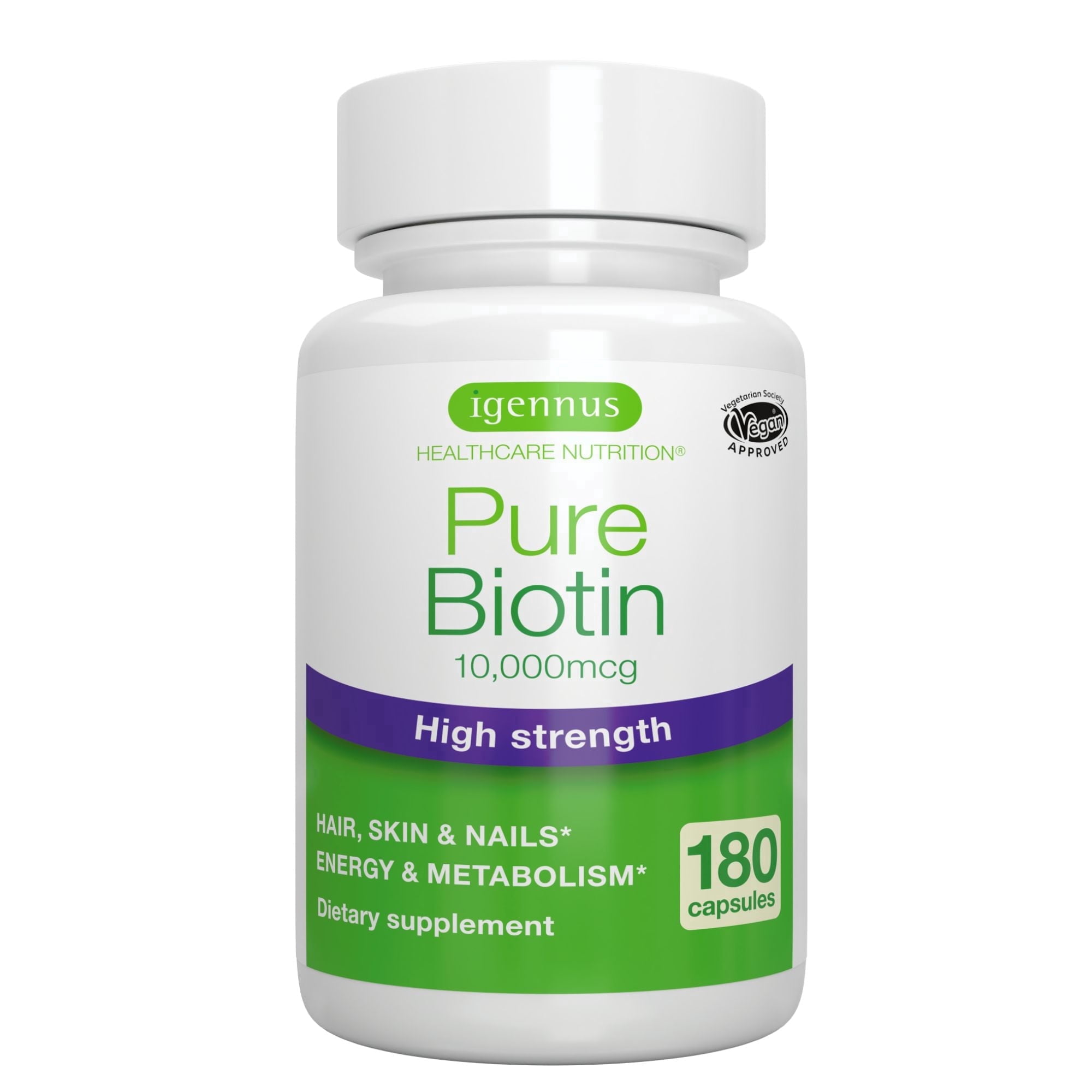 Igennus Clean Biotin 10,000mcg, High Potency Vitamin B7, Lab Verified ...