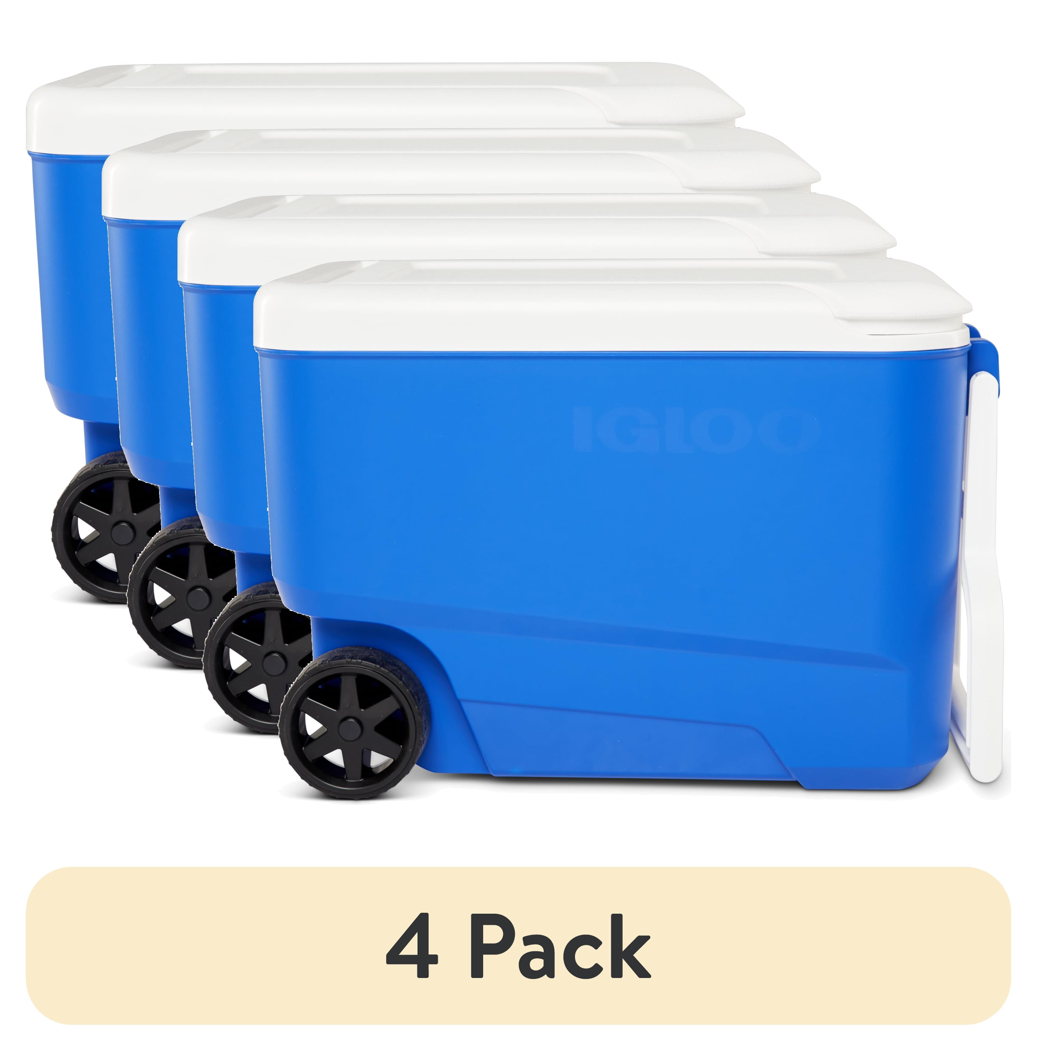 (4 pack) Igloo 38 QT Wheelie Cool Hard Sided Cooler with Wheels, Blue ...