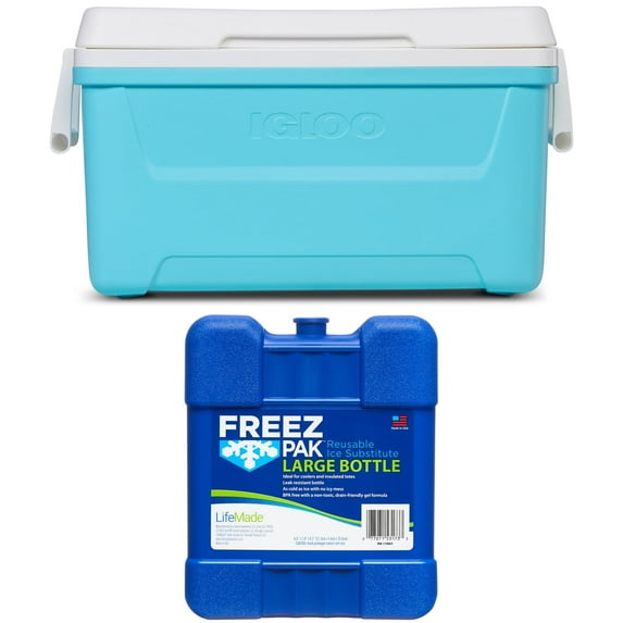 Igloo 48 QT Laguna Hard-Sided Ice Chest Cooler, Aqua, 1 Count and Freez ...
