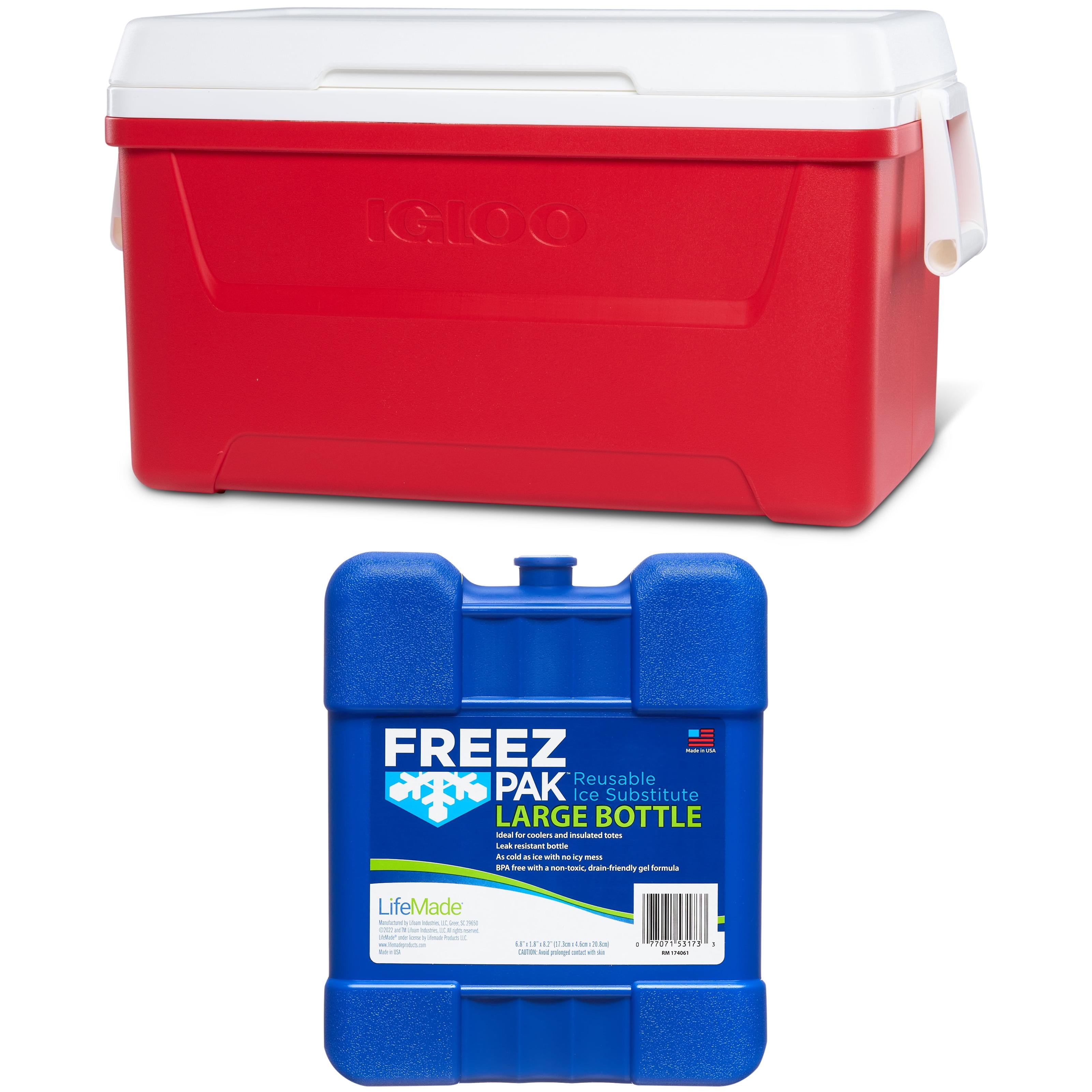 Igloo 48 QT Laguna Ice Chest Cooler, Red, 1 Count and Freez Pak Large ...