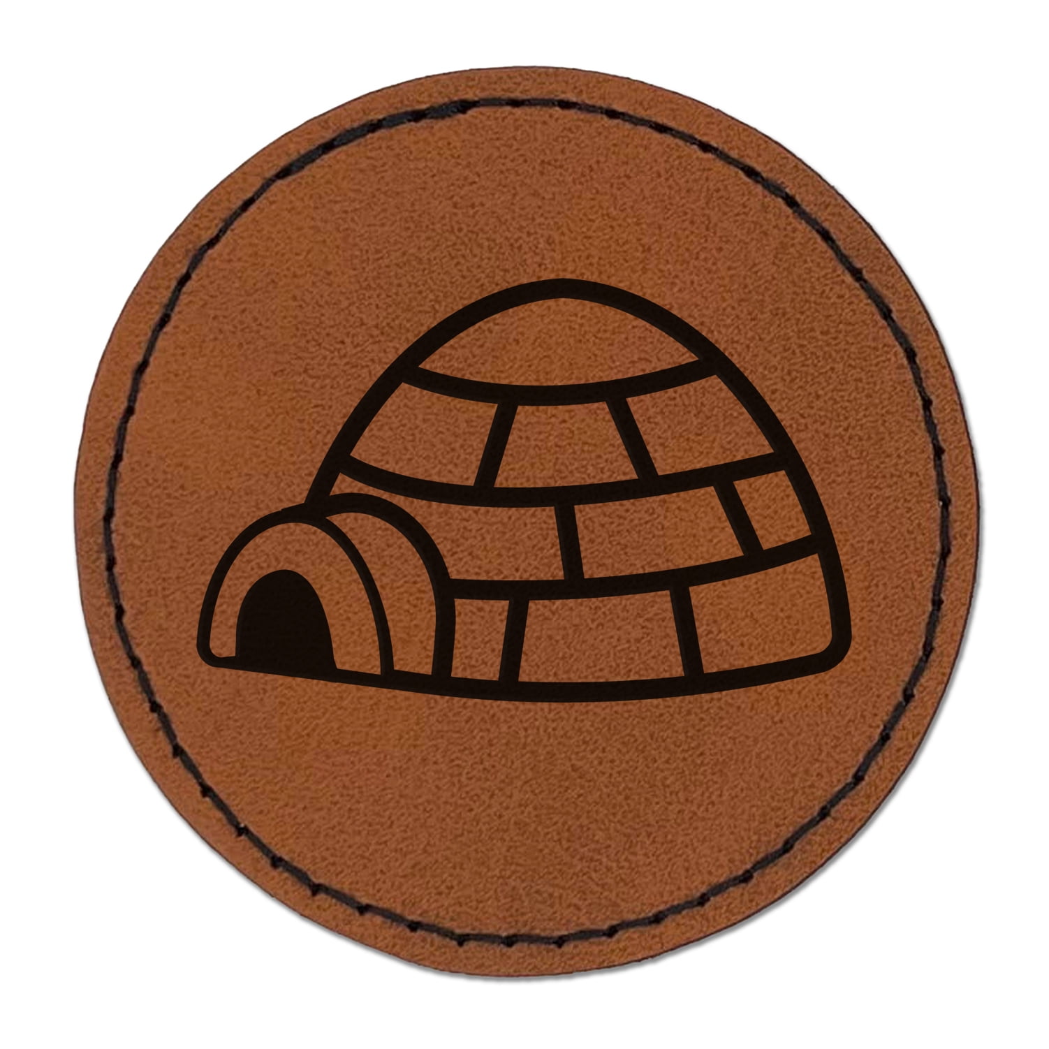Igloo Ice House 2.5" Faux Leather Round Engraved Iron-On Patch - Brown ...
