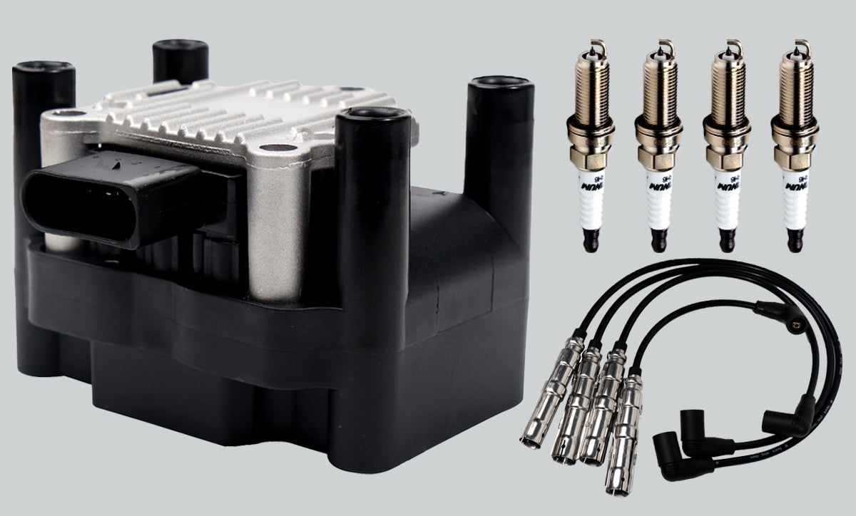 Ignition Coil & 4X Iridium Spark Plug & Wires for VW Beetle Jetta Seat ...