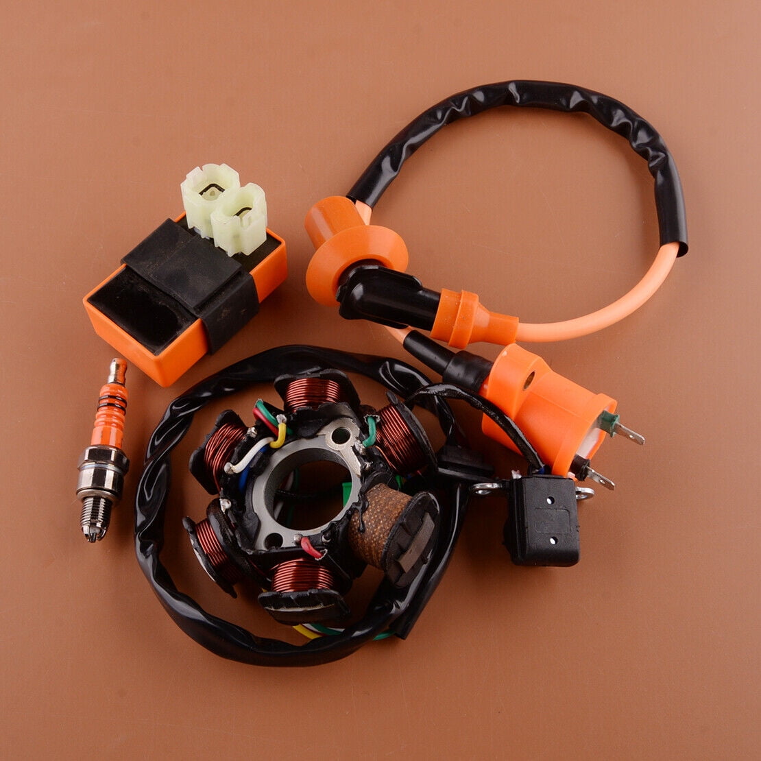 Ignition Coil CDI Magneto Stator Spark Plug Set Fit For 49cc 50cc GY6 ...