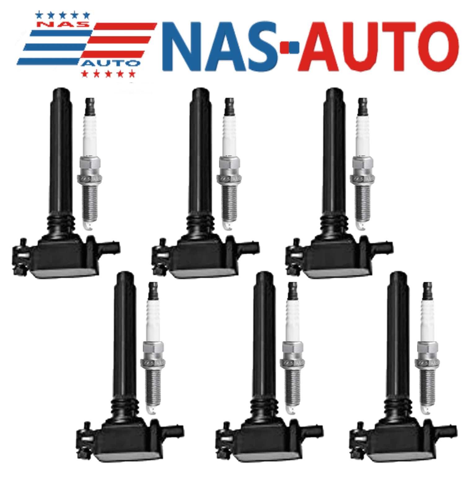 Ignition Coil Pack and Iridium Spark Plug Set of 6. Compatible with Dodge Durango Journey Grand ...