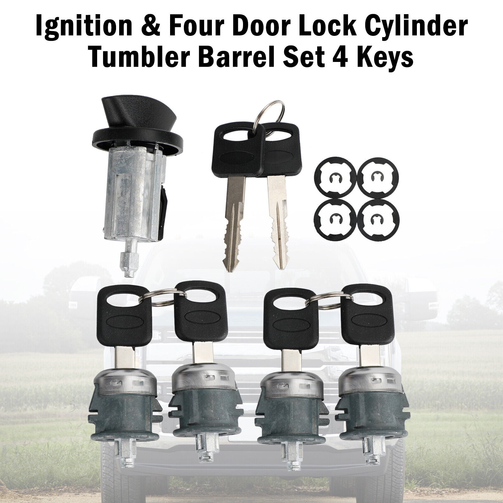Ignition &Four Door Lock Cylinder Tumbler Barrel 4 Keys For Ford E ...