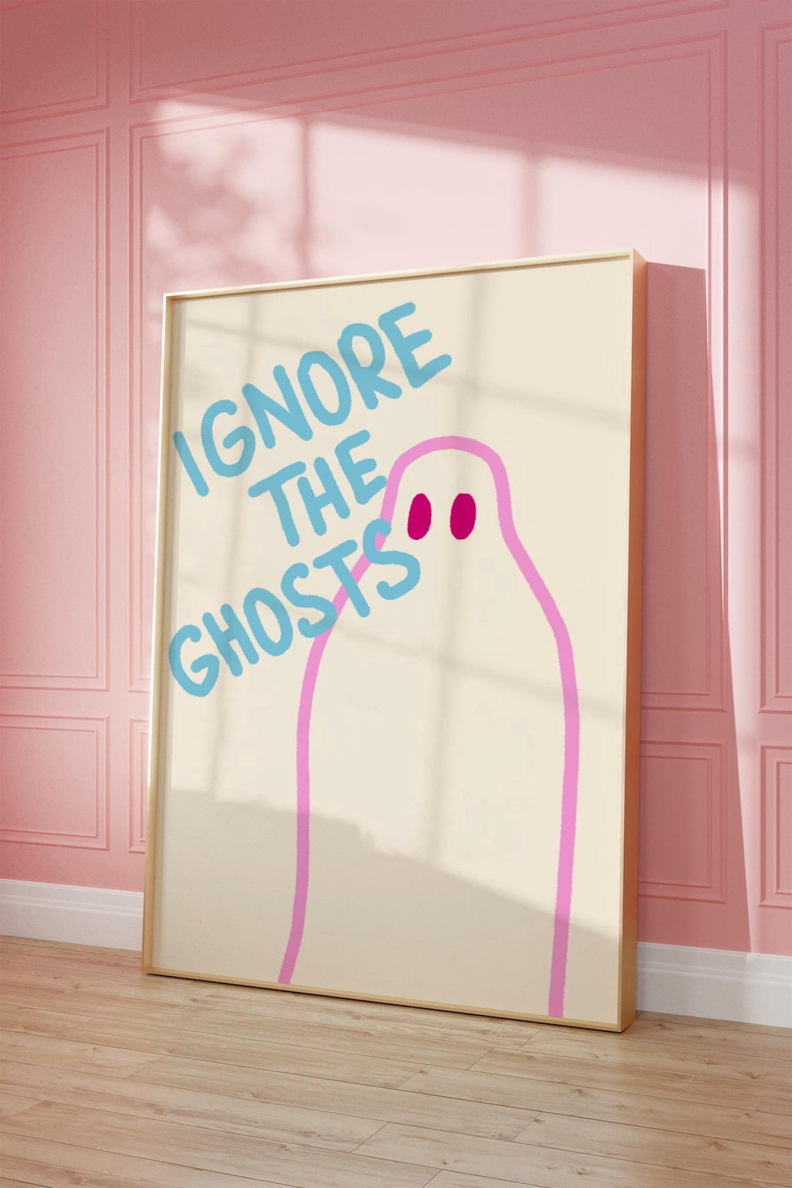 Ignore The Ghosts Print Sign Preppy Poster Bathroom Pink Wall Art ...