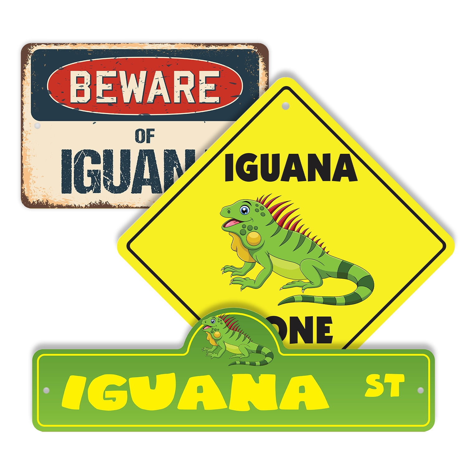 Iguana (3 Pack) Large Plastic Street Sign Crossing Sign Warning Sign ...