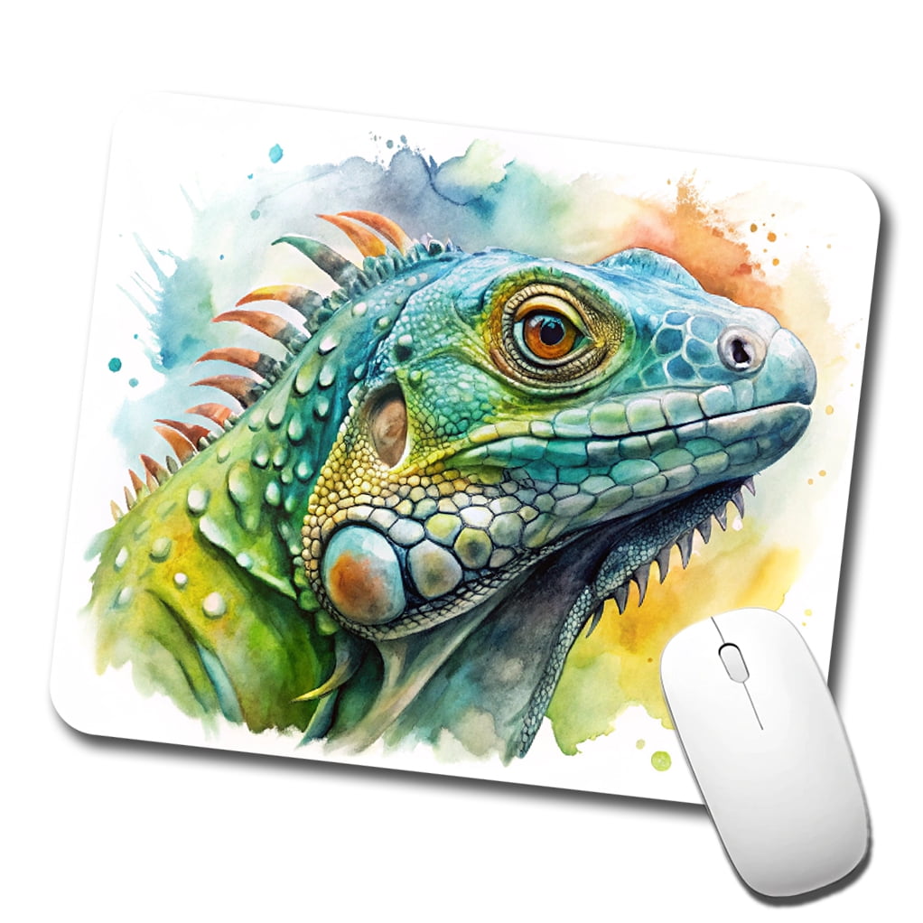 Iguana Lizard Face Profile Reptile Watercolor Mouse Pad Low Profile ...