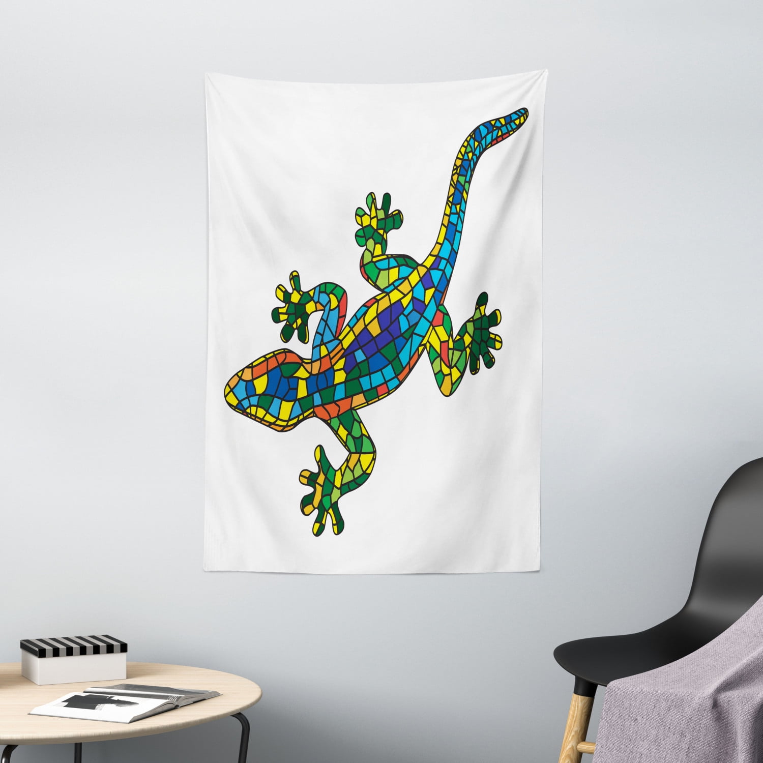 Iguana Tapestry, Geometric Mosaic Style Stained Glass Pattern Animal ...