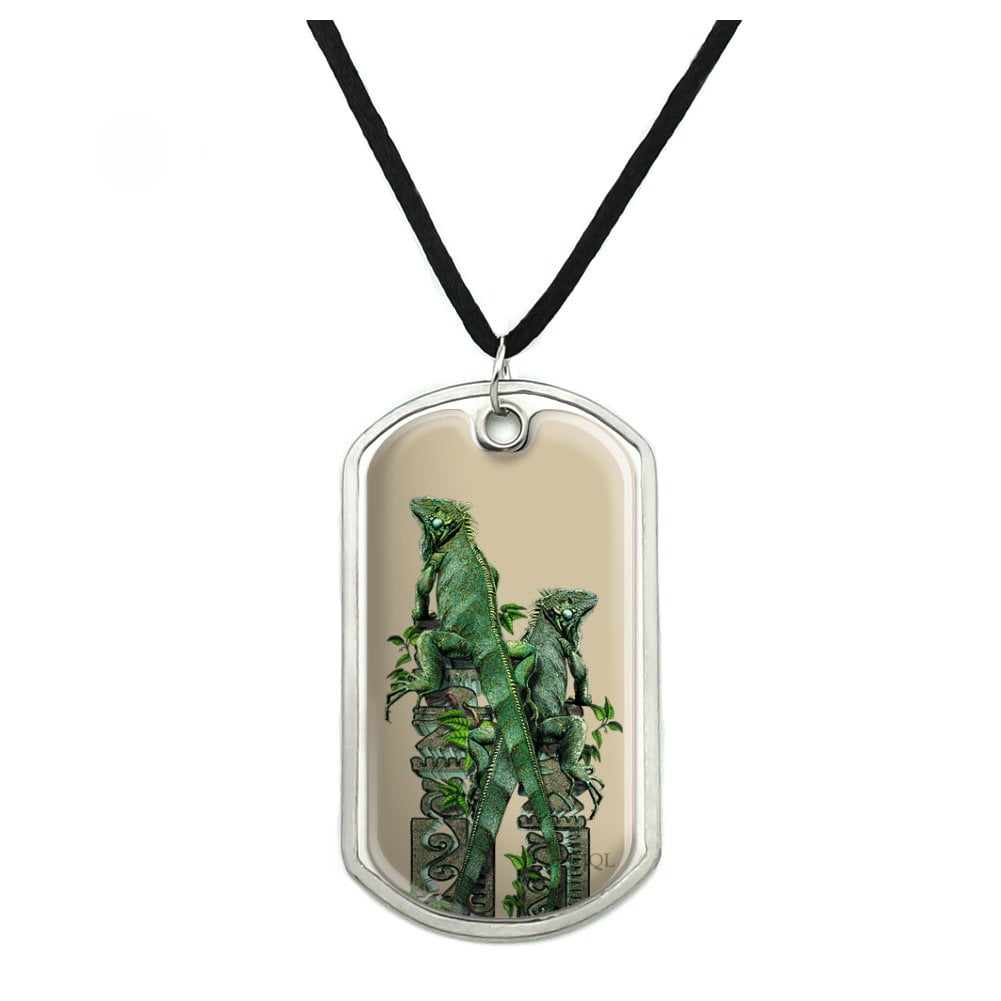 Iguanas Lizards Aztec Temple Military Dog Tag Pendant Necklace with ...