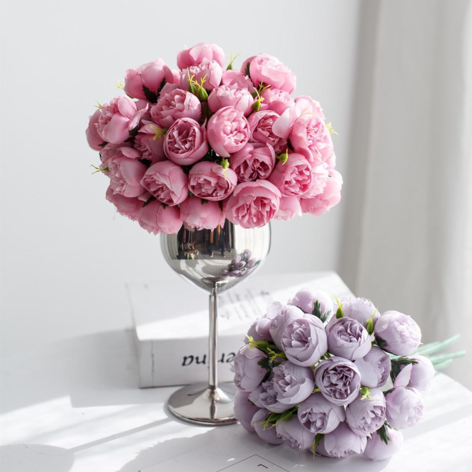 Iheaun 27 Heads Faux Silk Mini Roses Artificial Flowers for DIY ...