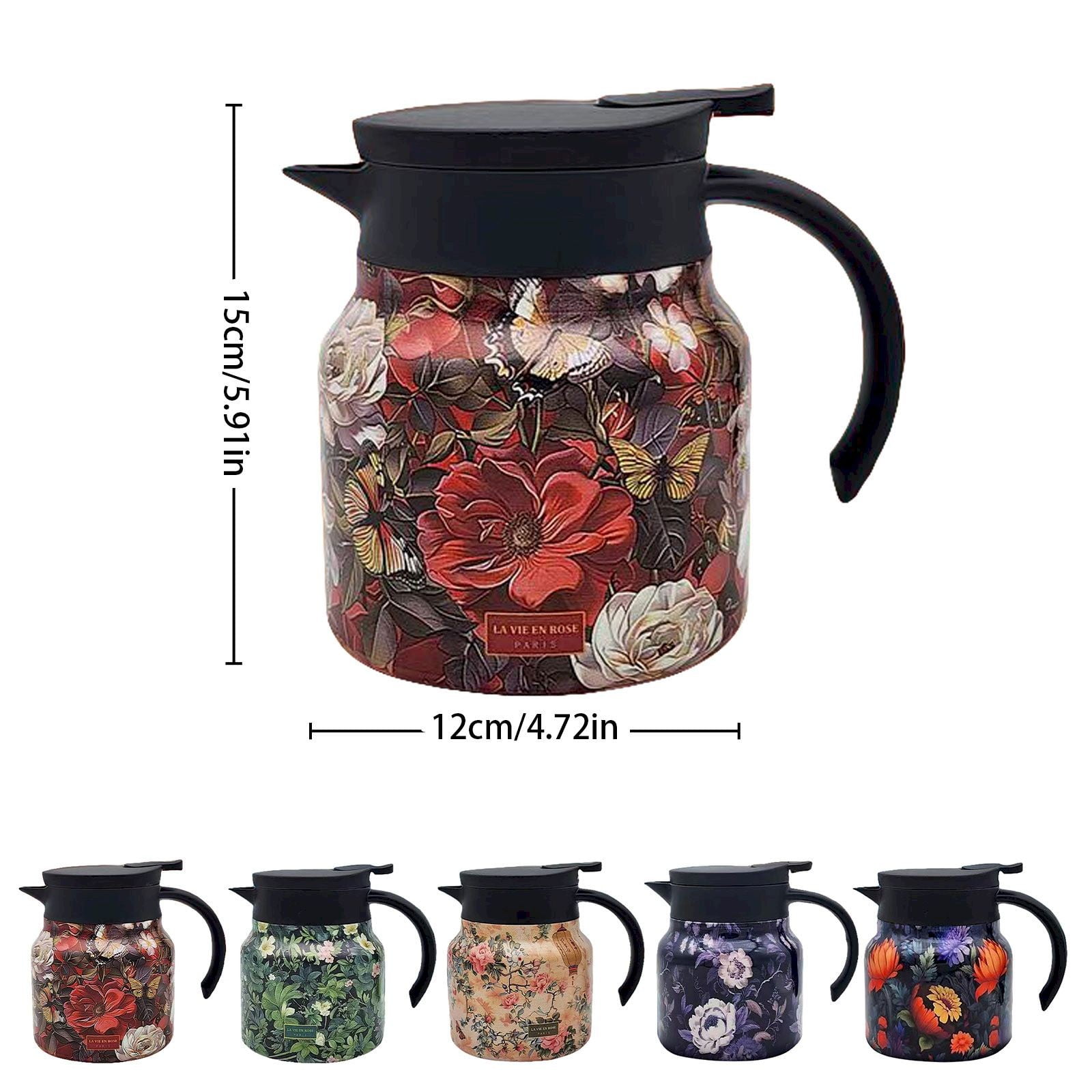 Iheaun Vintage Floral Pattern Tea Thermos, Thermos Tea Pot, Vintage ...