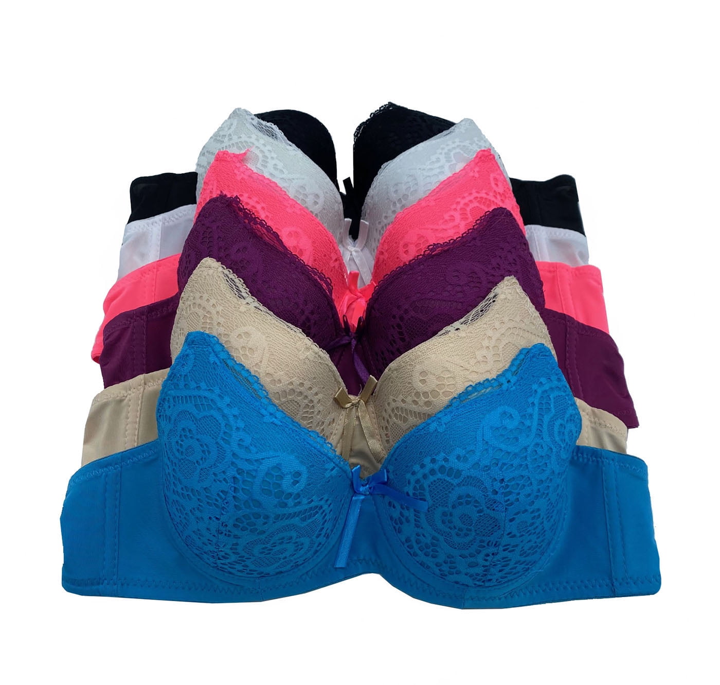 Iheyi 6 Packs Women Essential Lace Basic Full Cup Gentle Push Up Bra ...