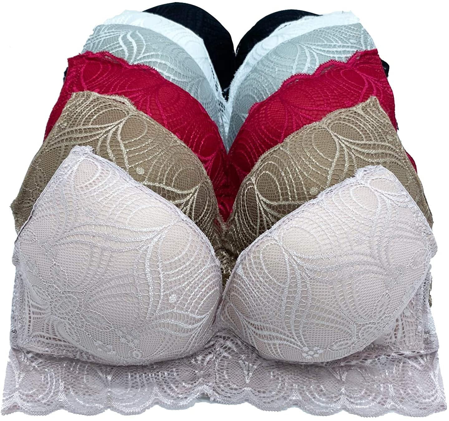 Iheyi 6 Pieces No Wire Full Cup Plain/Lace Light Padded Wire Free Bra A ...
