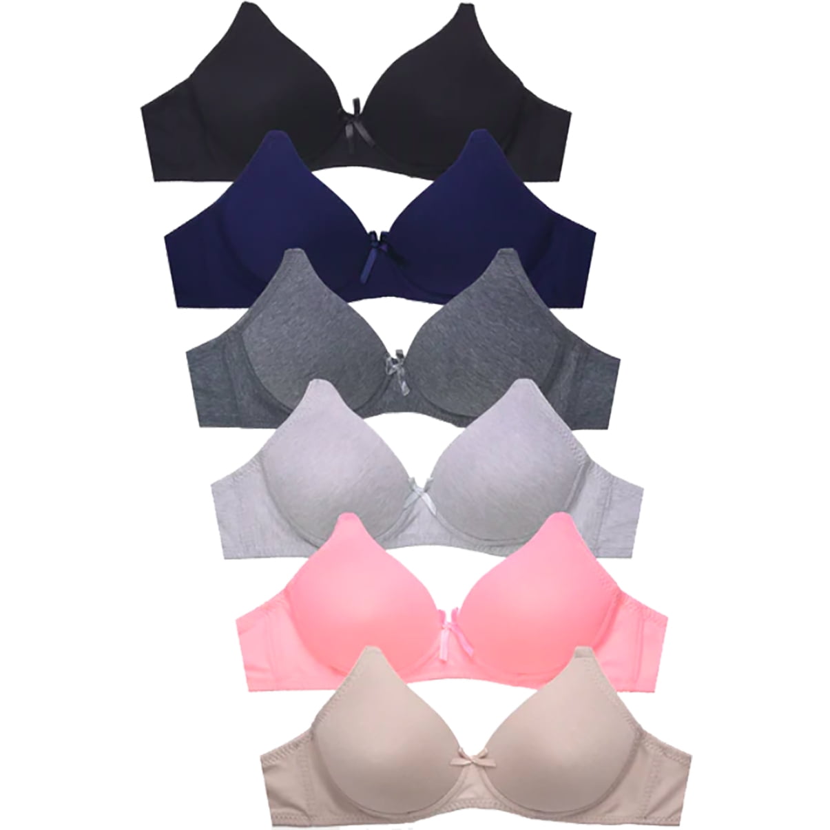 Iheyi 6 Pieces No Wire Full Cup Plain/Lace Light Padded Wire Free Bra A ...