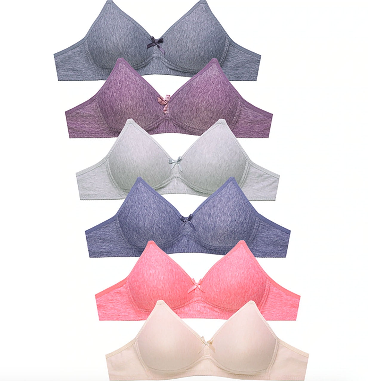 Iheyi 6 Pieces No Wire Full Cup Plain/Lace Light Padded Wire Free Bra A ...