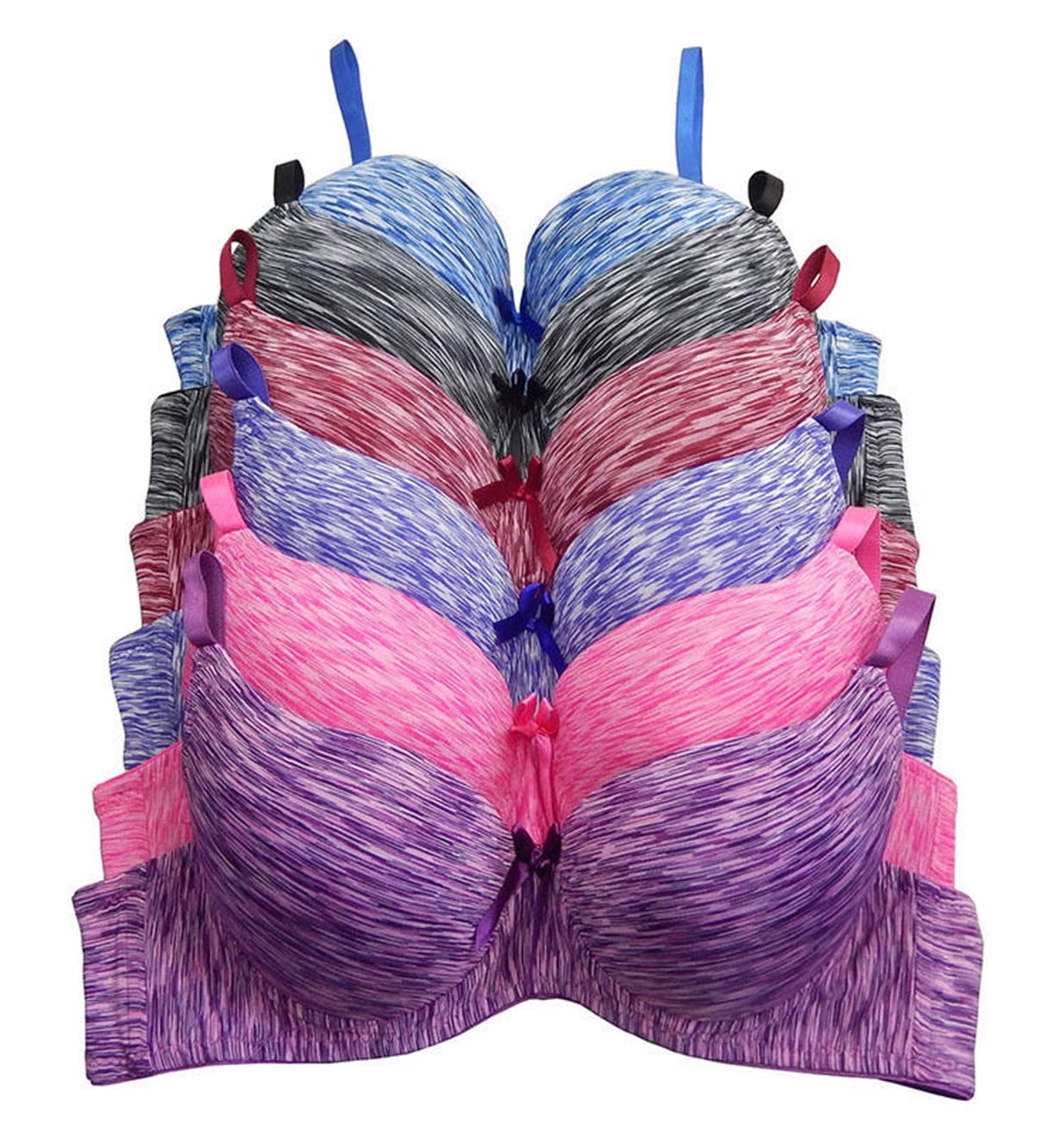 Iheyi Plus Size 6 Pieces Wired Full Cup Lace Plain Light Padded D/DD ...