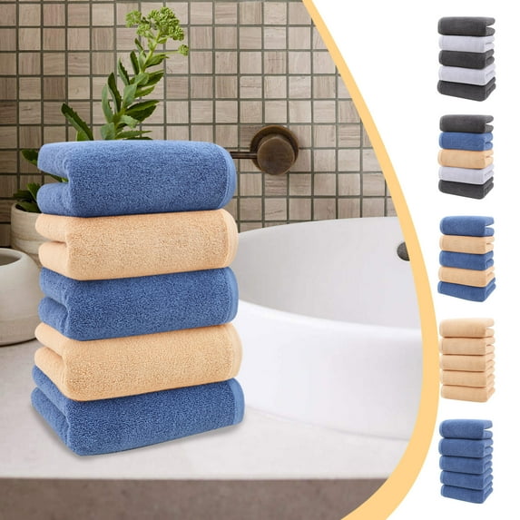 Ihhxva 5 Pcs Soft Face Towel Set, Pure Cotton, Royal Blue, for Bathing ...