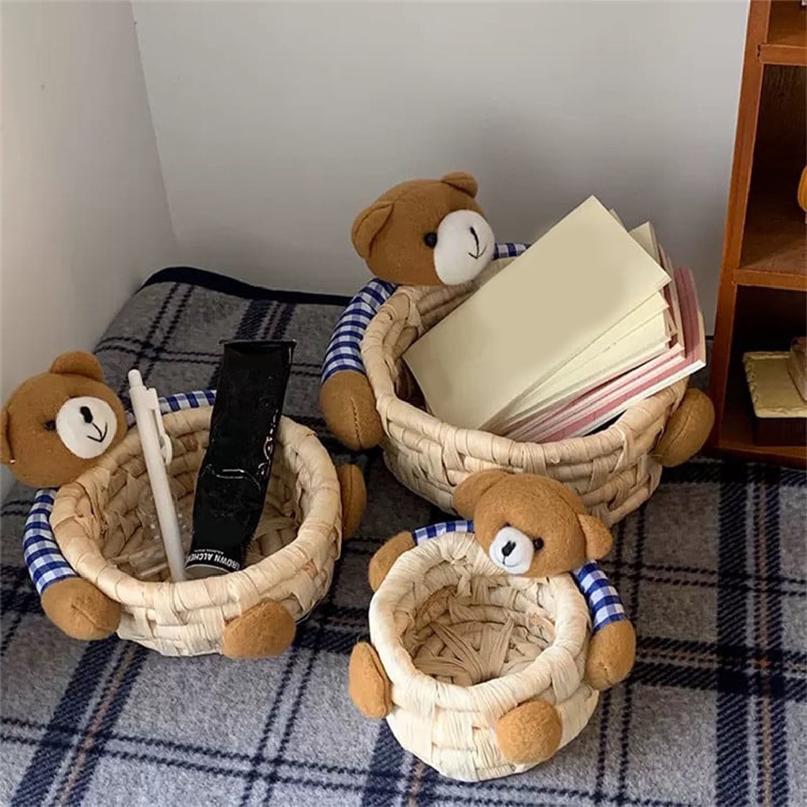 Ihhxva Bear Storage Basket, Grass Weaving Desktop Organizer for ...