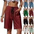 Ihhxva Bermuda Shorts for Women High Waist Relaxed Fit Paper Bag Button ...