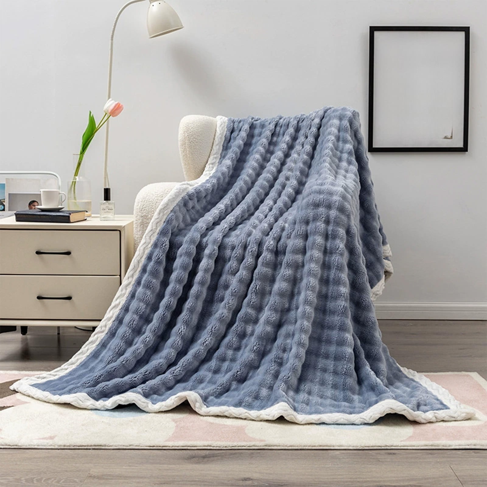 Ihhxva Fleece Throw Blanket for Couch, Soft and Warm, Cream Solid Color ...