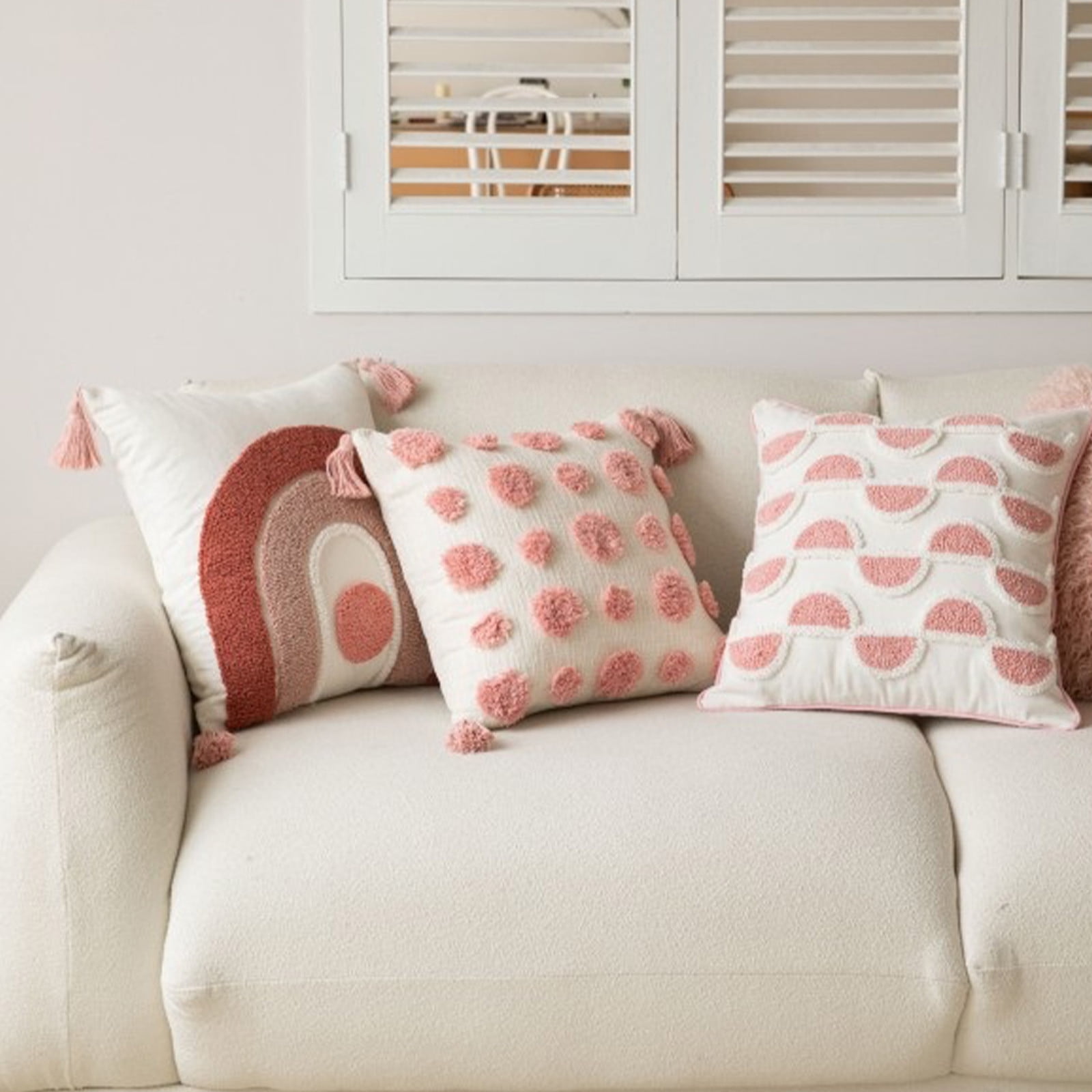 Ihhxva Tassel Throw Pillow, Modern Pink Polka Dot Square Cushion Cover ...