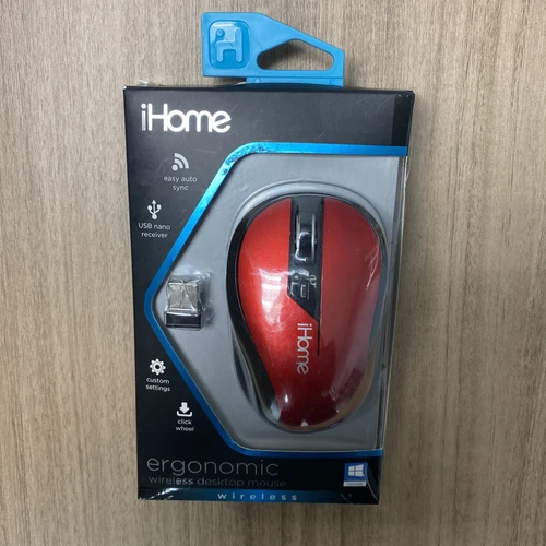Ihome Ergonomic Wireless Desktop Mouse Color Red Windows Mac Click ...