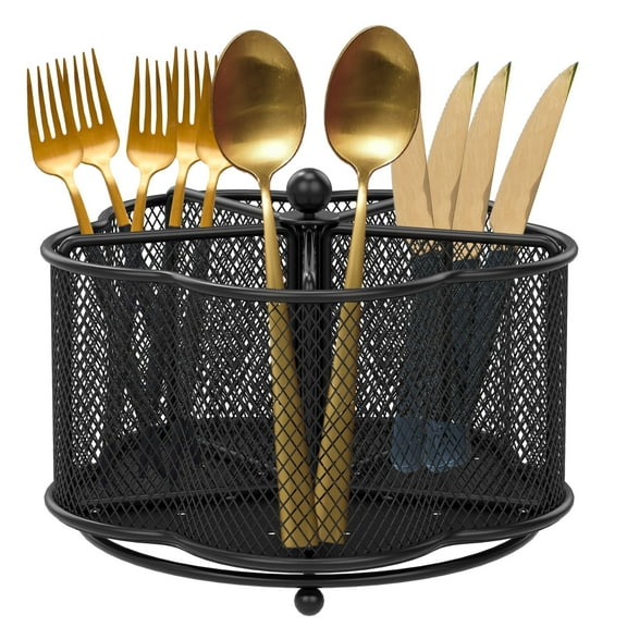 5 Compartment Rotating Cutlery Caddy Metal Silverware Organizer Utensil ...