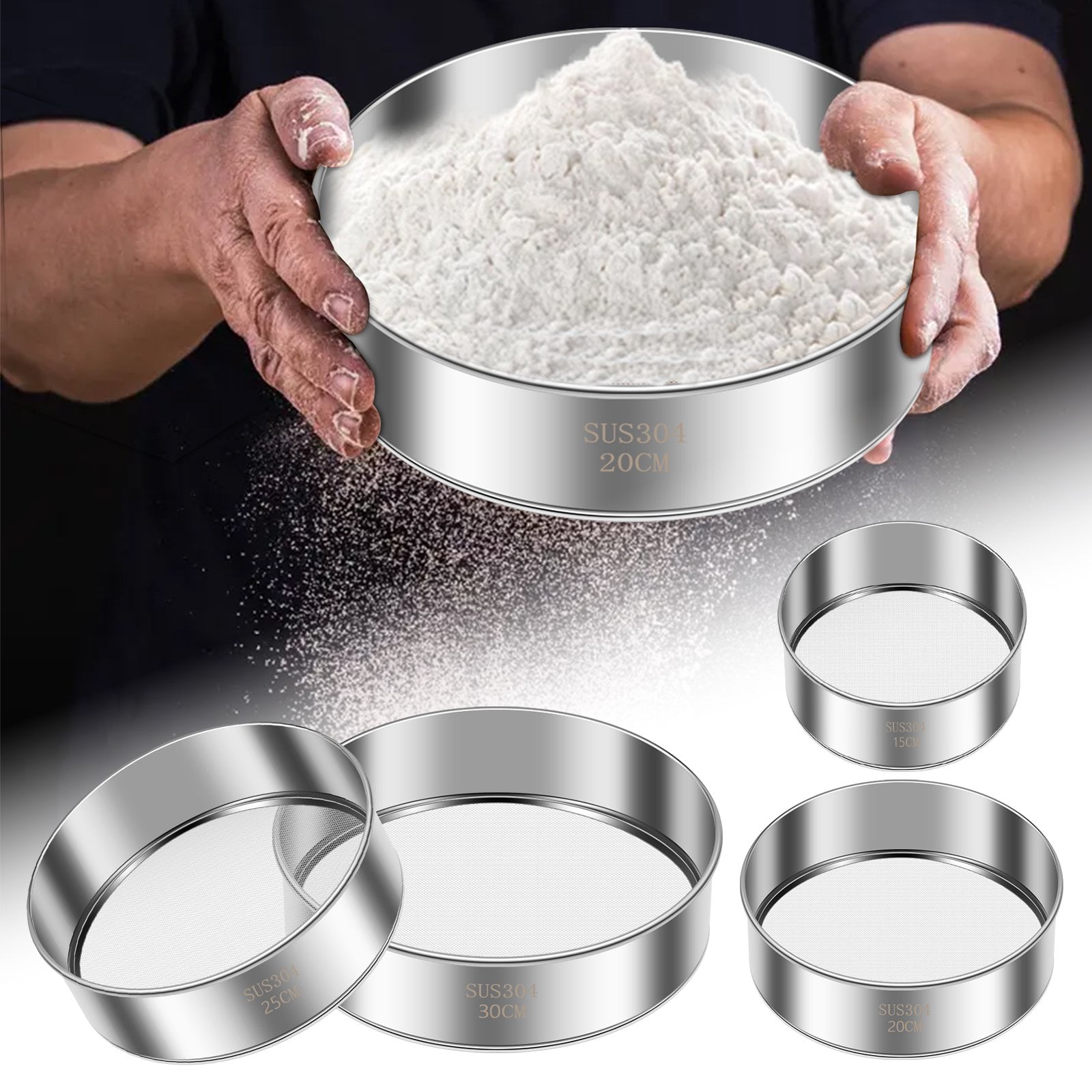 Ihvewuo 4Pcs Flour Sifter Set Fine Mesh Flour Sieve Stainless Steel ...