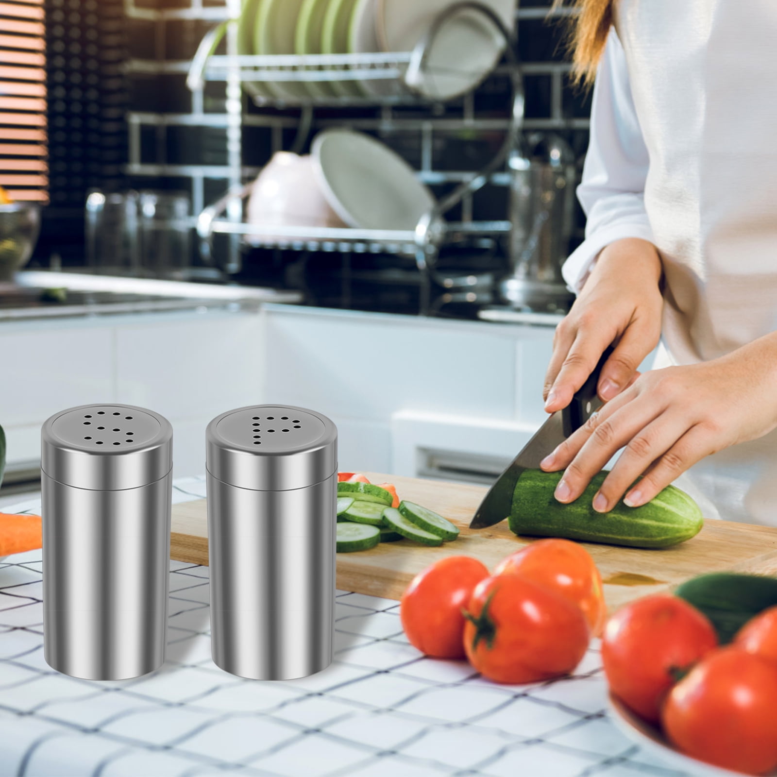 Ihvewuo 4Pcs Salt and Pepper Shakers Set Stainless Steel Spice ...