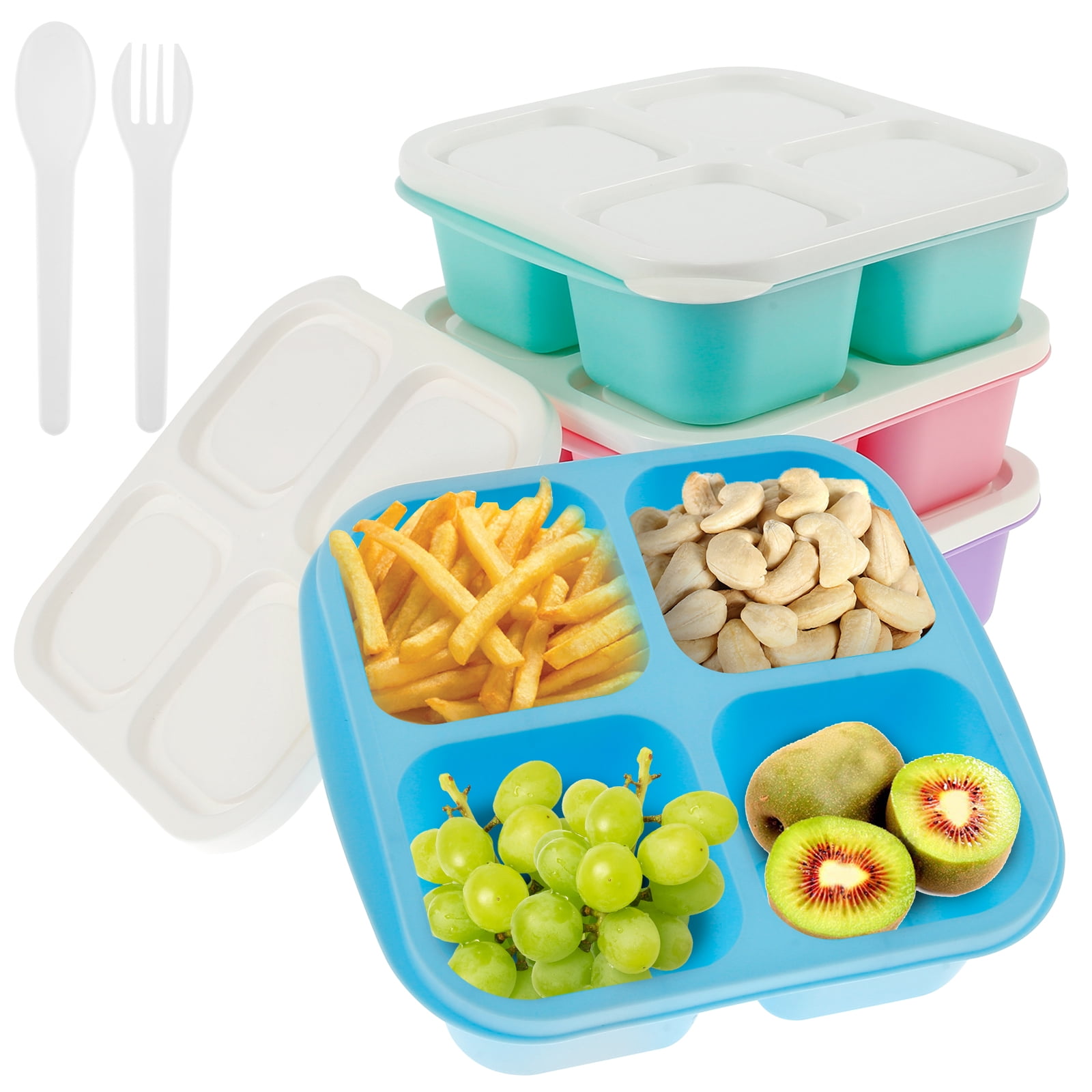 Ihvewuo 4pcs 600ml Bento Lunch Boxes with Lids 4 Compartment Meal Prep ...