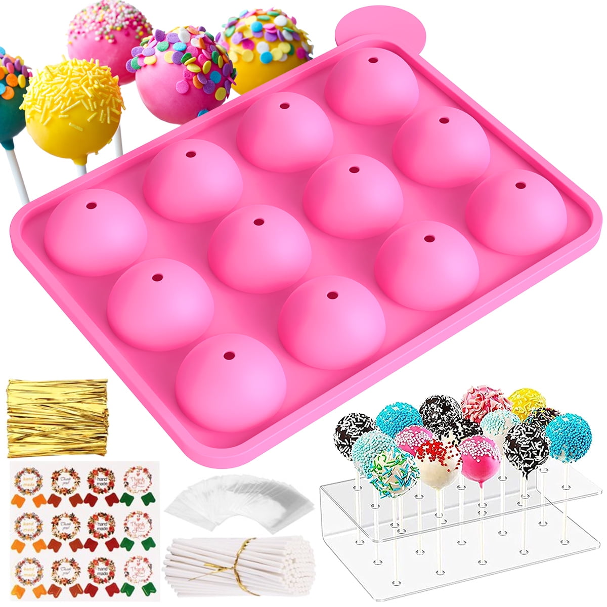 Ihvewuo Cake Pop Maker Kit Silicone Cake Pop Moulds 15-Hole Acrylic ...