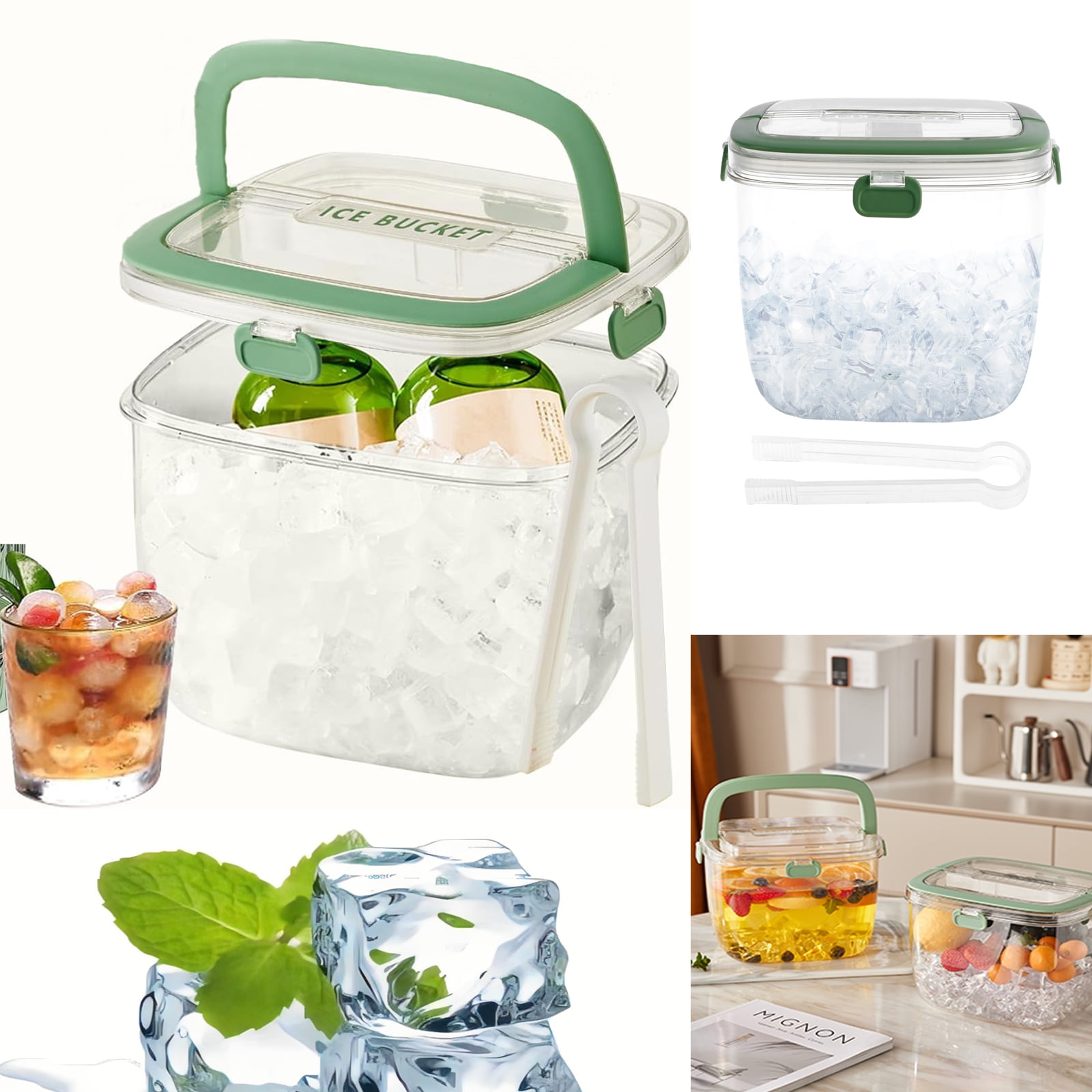 Ihvewuo Ice Bucket with Lid and Tong Sealed Ice Bucket Container with ...