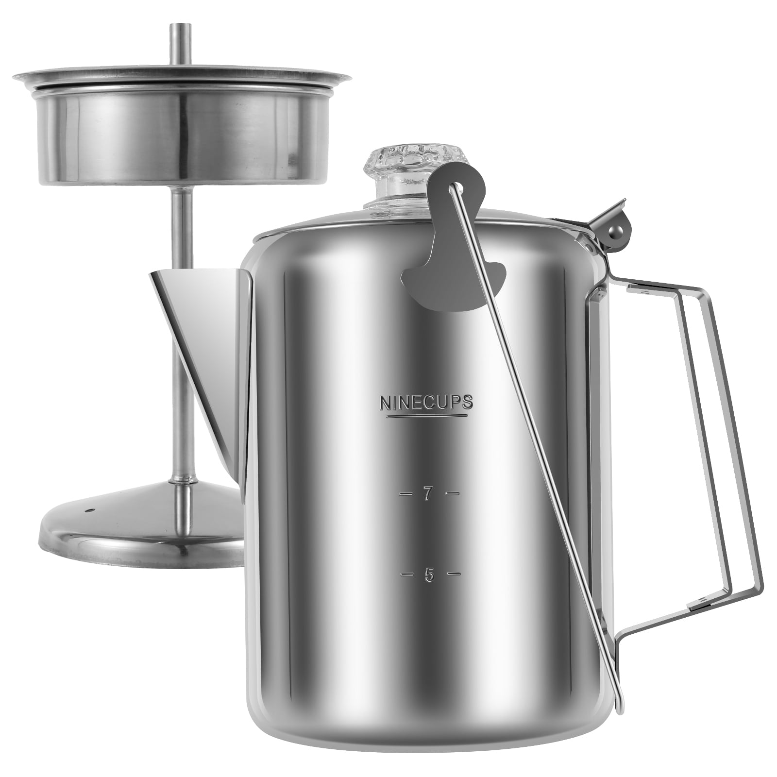 Ihvewuo Campfire Percolator Coffee Pot, Stainless Steel, 9 Cups, Clear ...